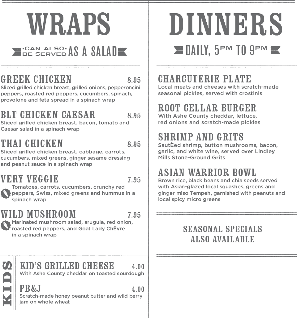 Pittsboro Lunch & Dinner - The Root Cellar